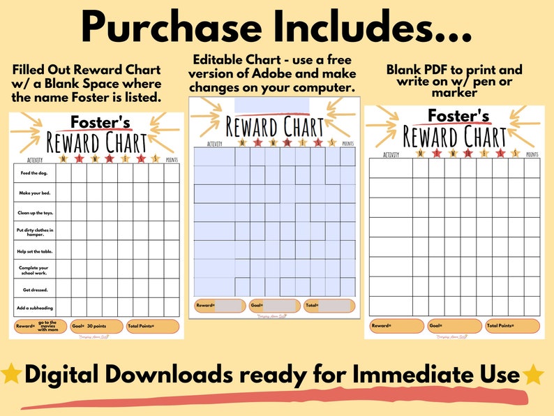 Reward Chart, Kids Reward Chart, Behavior Chart, Potty Training Chart ...