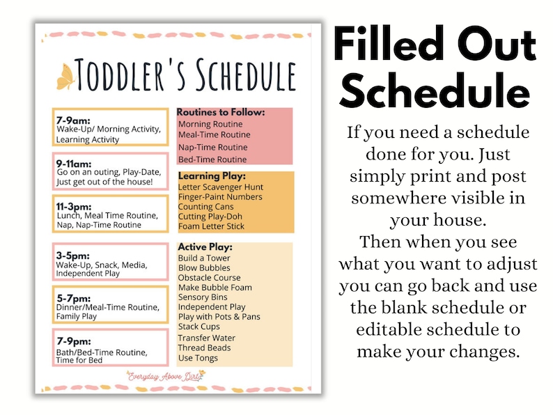 Toddler Schedule | Daily Schedule Template Editable PDF - Etsy