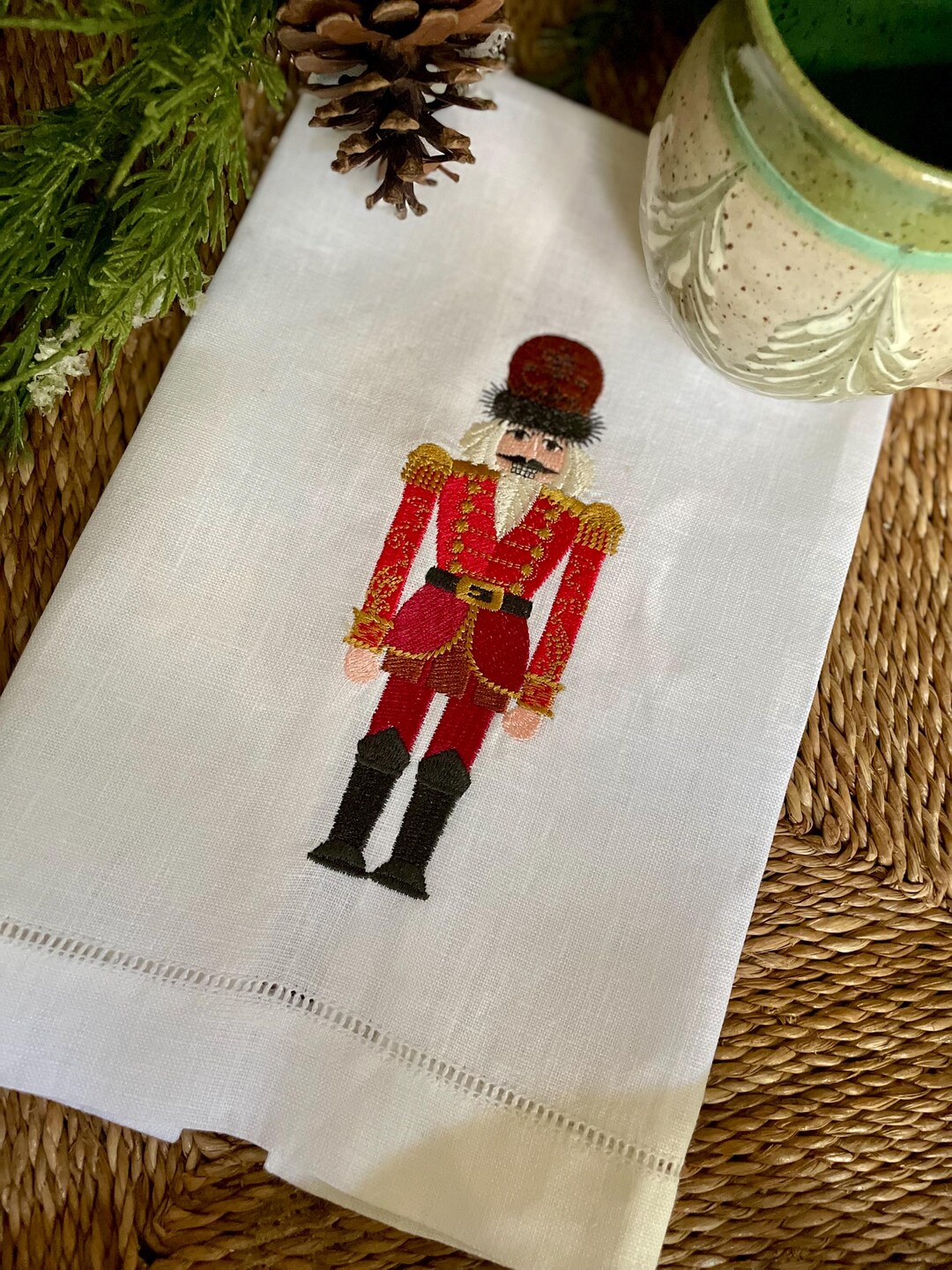 Embroidered Nutcracker Linen Towel: Red Holiday Decor - Etsy