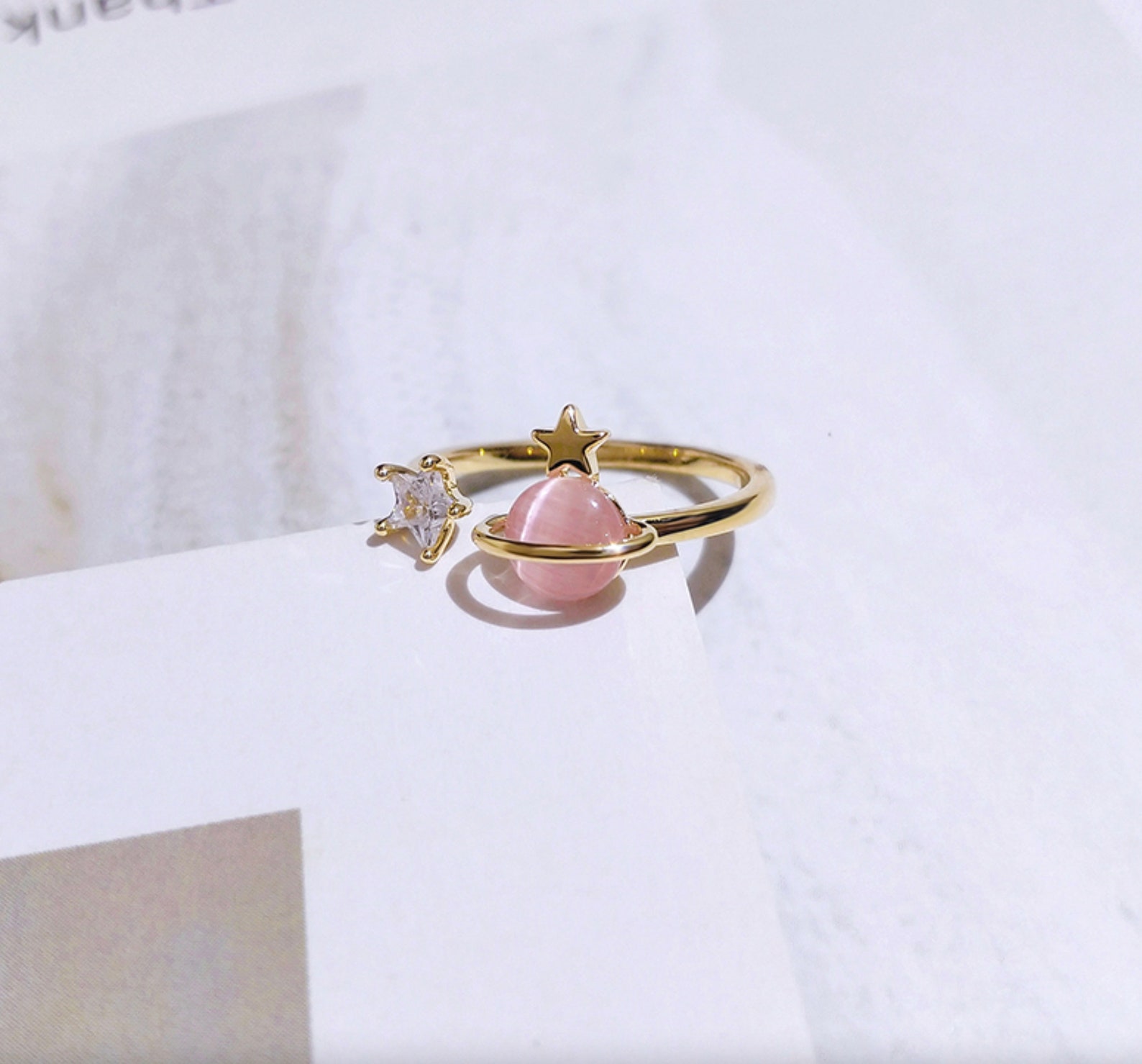 Planet and Stars Zircon Ring Gold Adjustable Ring Special - Etsy