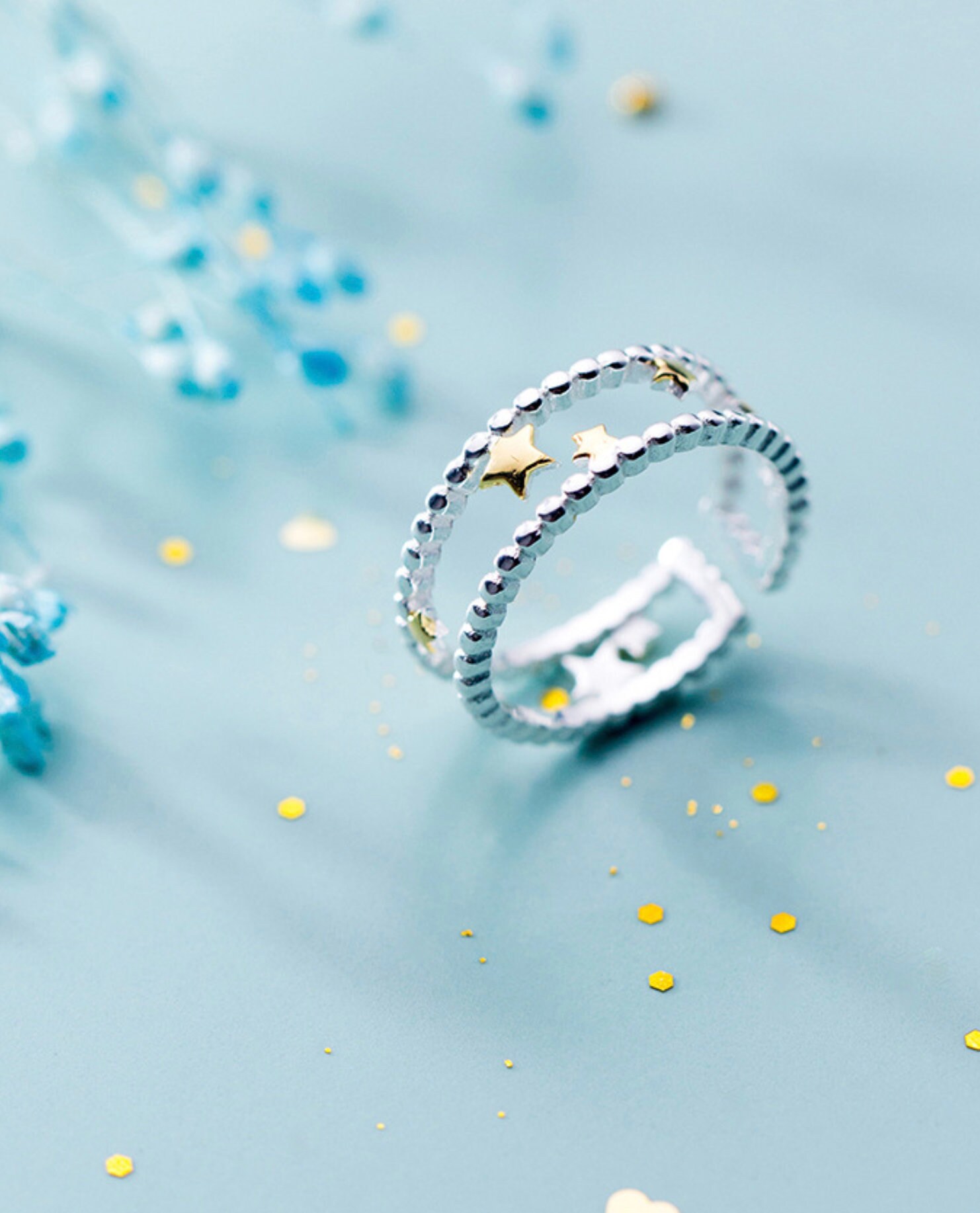 Double Layer Stars Ring Gold Stars Dots Chain Ring 925 - Etsy
