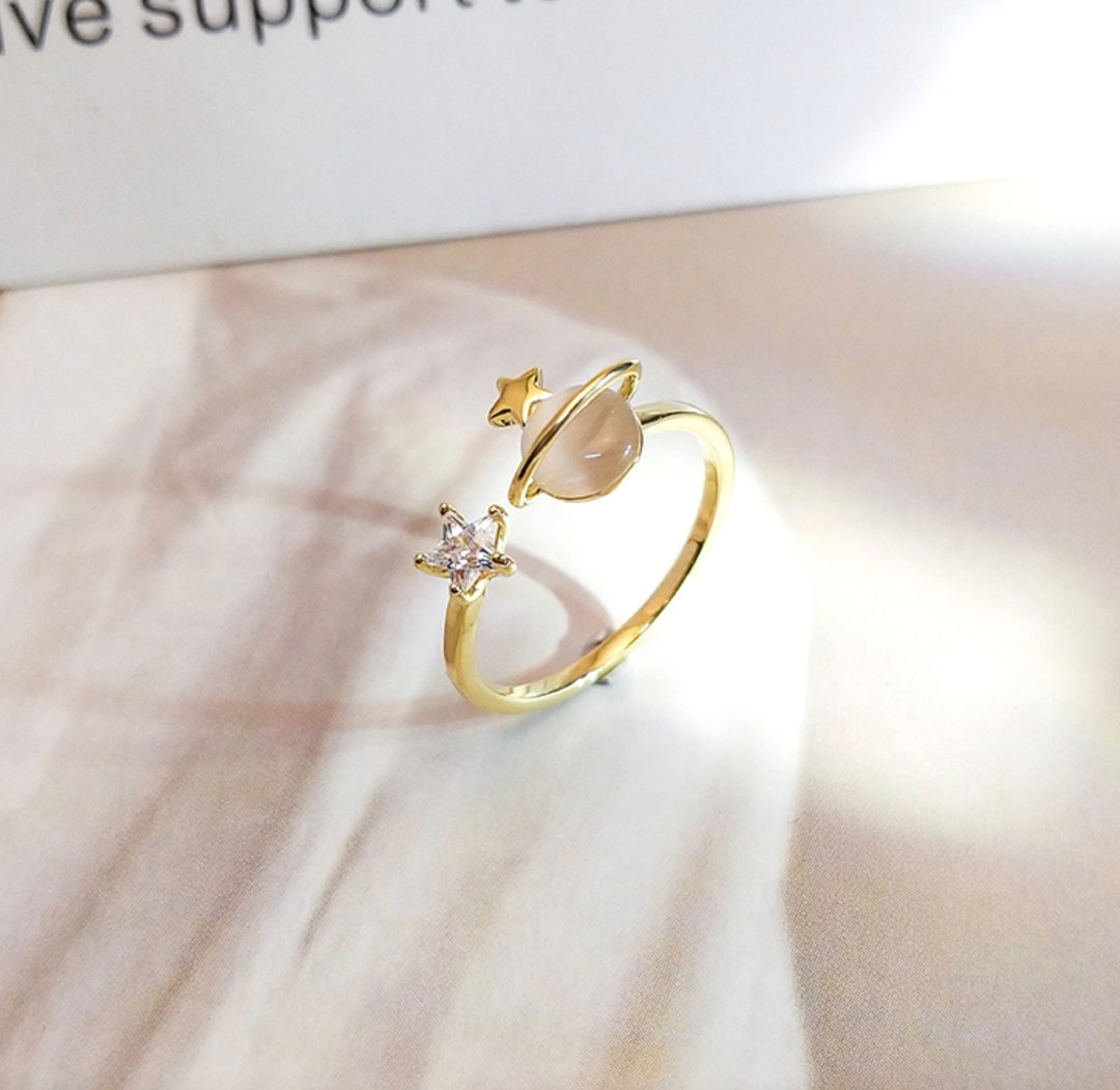 Planet and Stars Zircon Ring Gold Adjustable Ring Special Gift ...