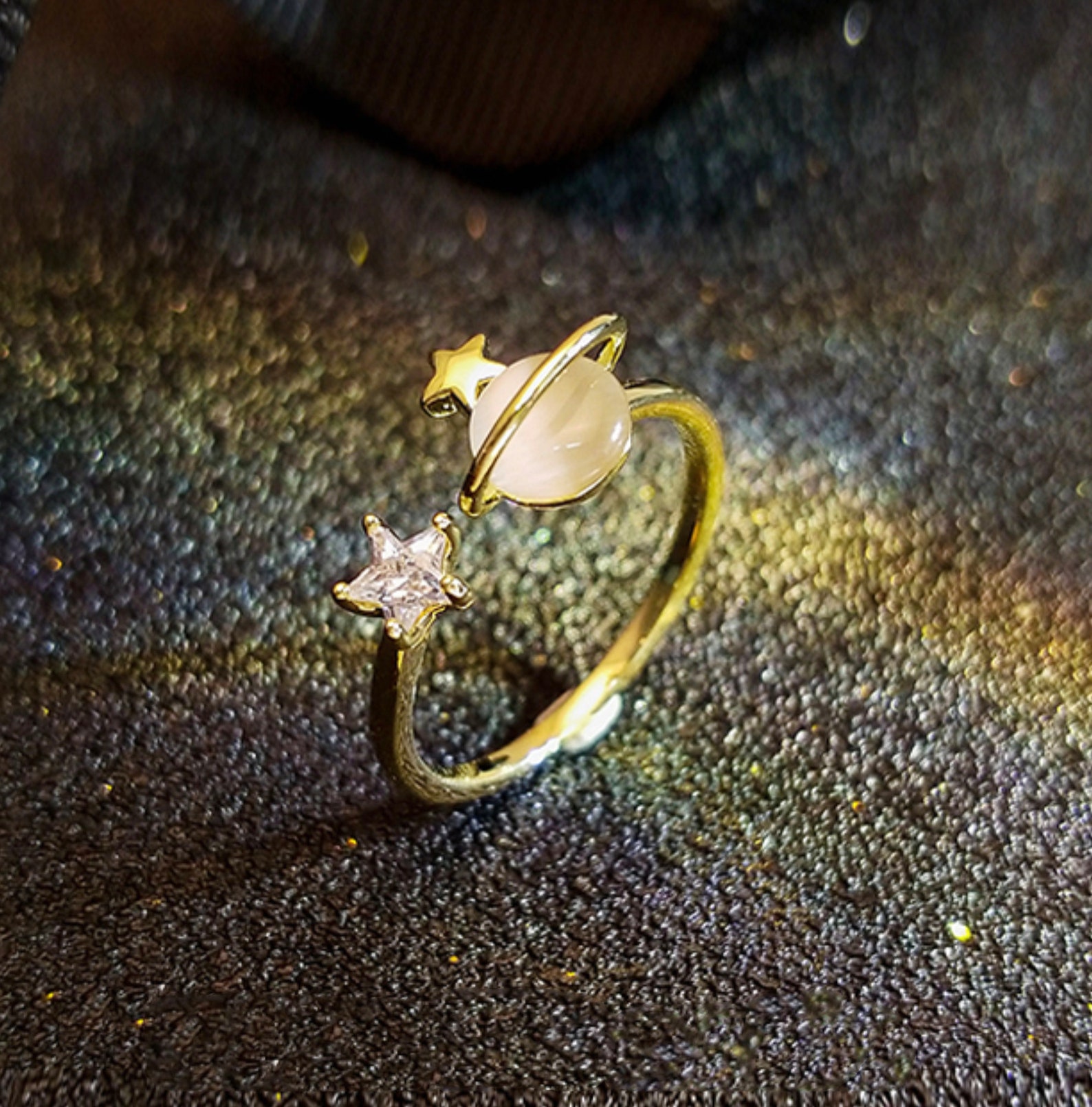 Planet and Stars Zircon Ring Gold Adjustable Ring Special - Etsy