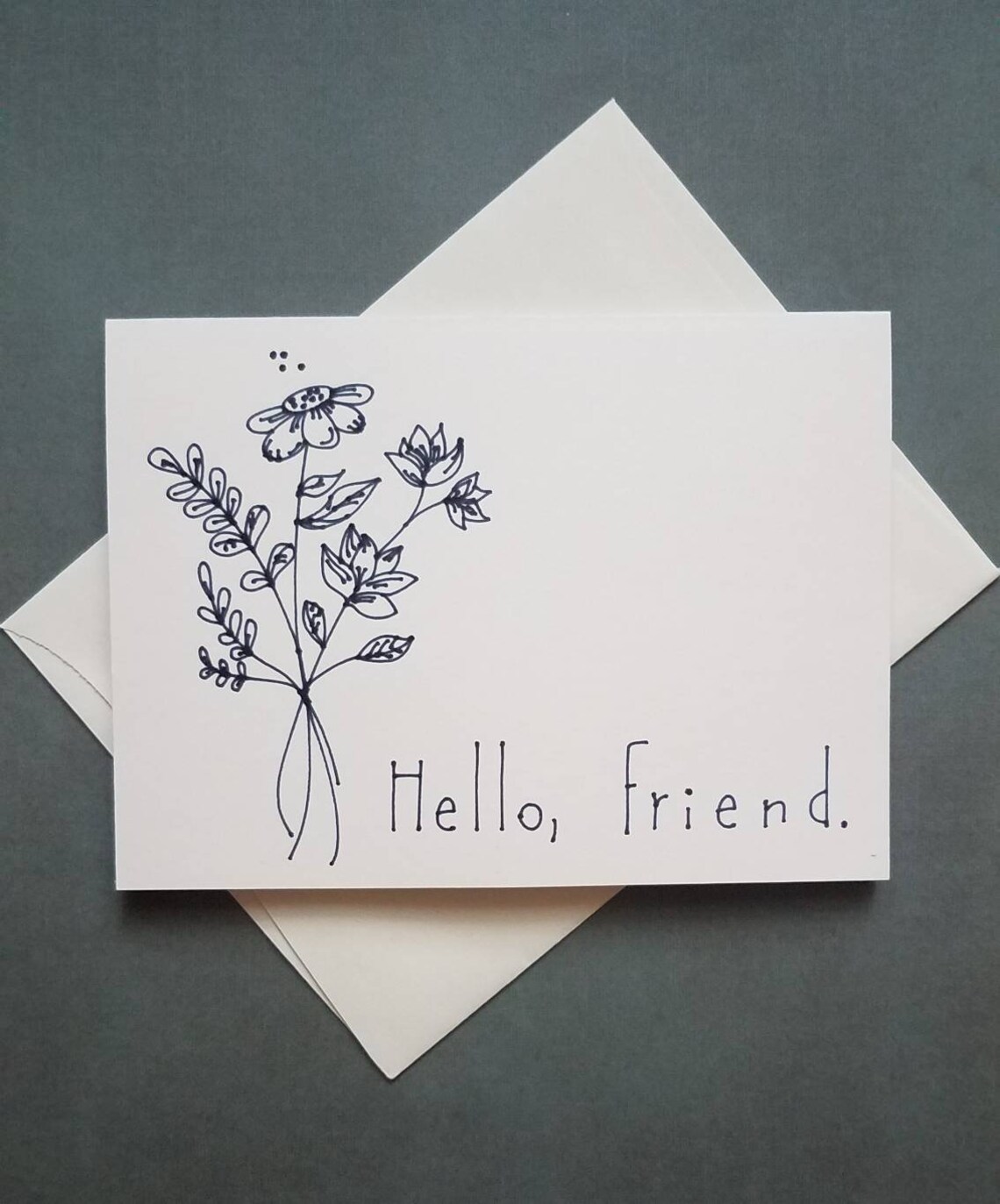 Hand Drawn Floral Collection Hello, Friend Card - Etsy