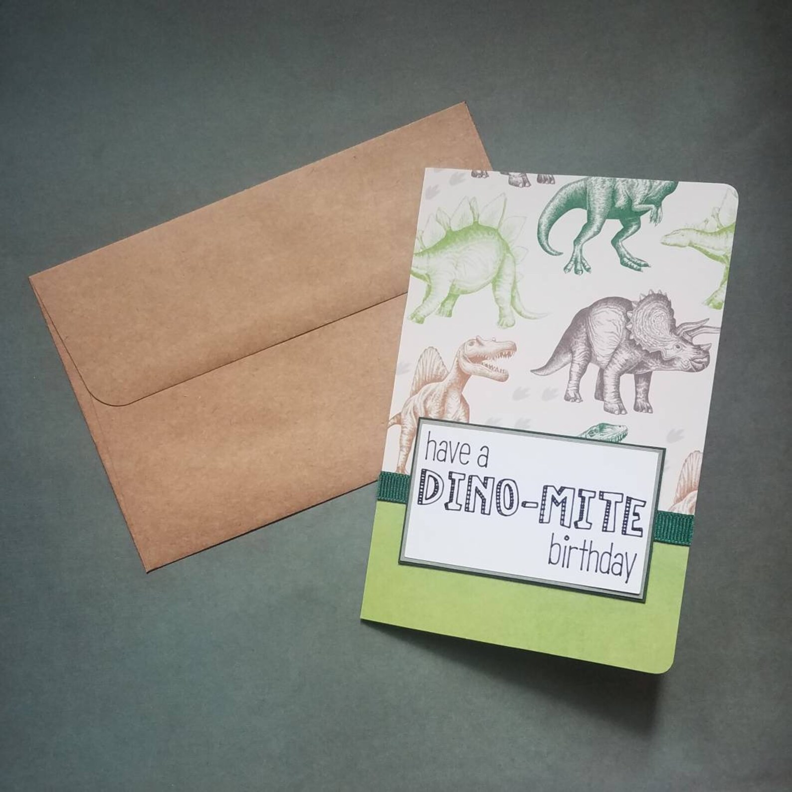 Have a DINO-MITE Birthday - Green or Pink Dinosaur Birthday Card - Etsy