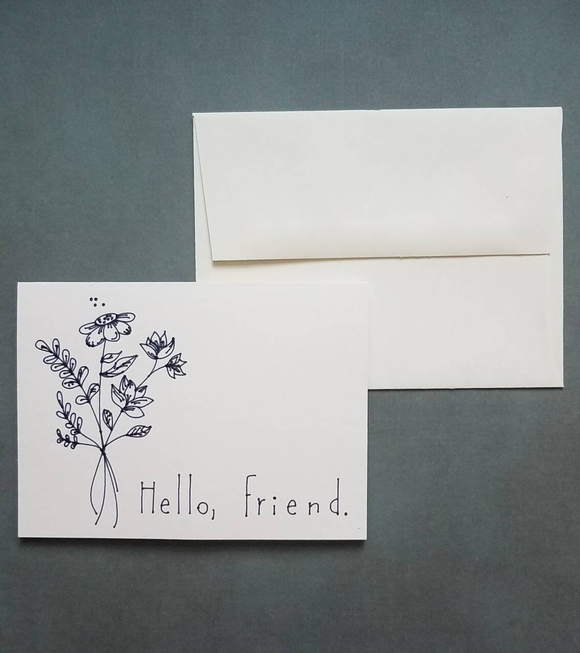Hand Drawn Floral Collection Hello, Friend Card - Etsy
