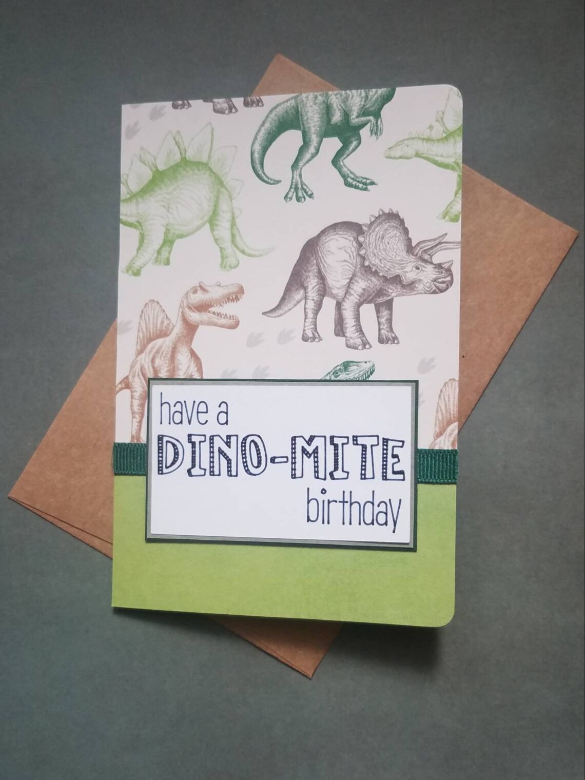 Have a DINO-MITE Birthday - Green or Pink Dinosaur Birthday Card - Etsy