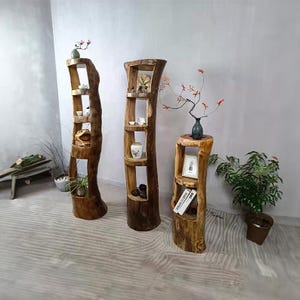 Solid Wood Bookcase Log Corner Shelves Bookcase Free Standing Rustic ...