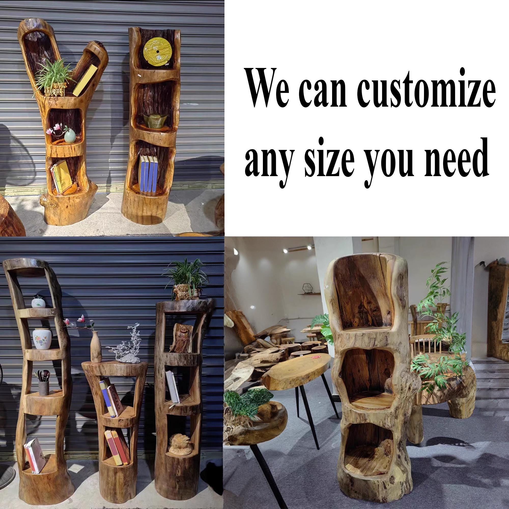 Solid Wood Bookcase Log Corner Shelves Bookcase Free Standing Rustic ...