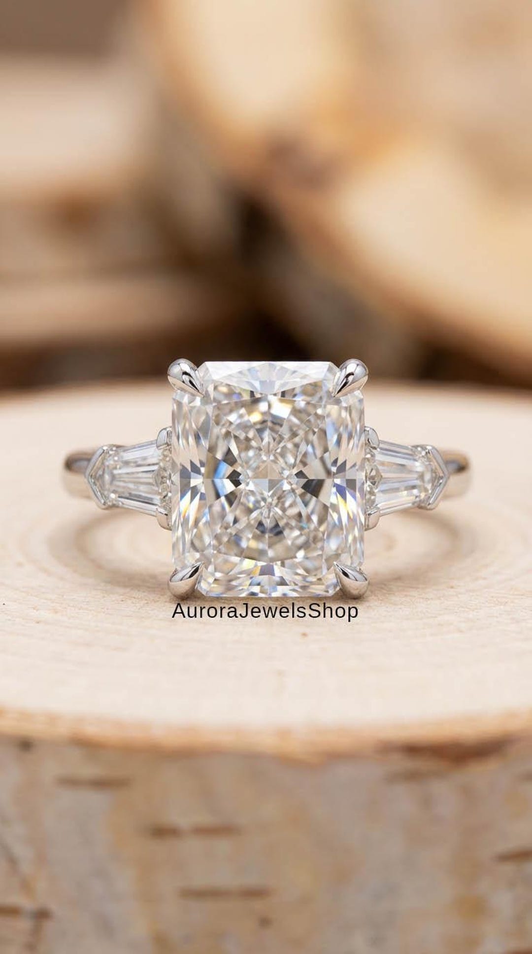 3.43ct Radiant Cut Moissanite Engagement Ring, Bullet Side Stones ...