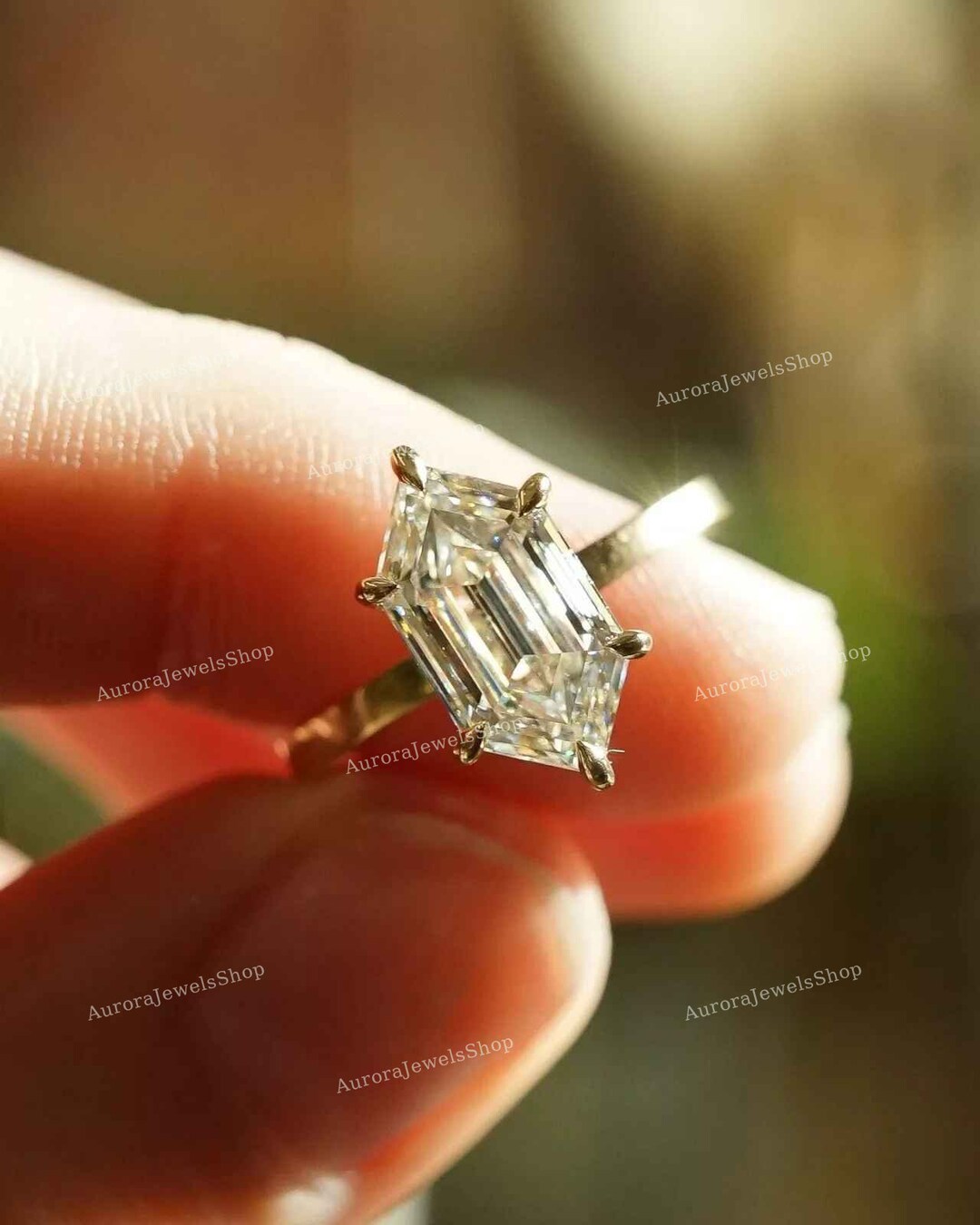 2.0ct Hexagon Step Cut Lab Grown Diamond Engagement Ring Solitaire ...