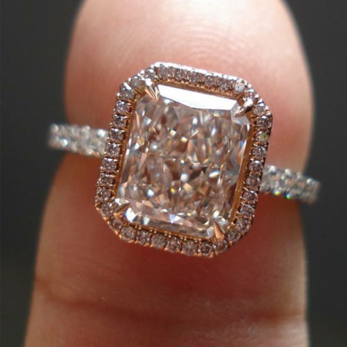 Radiant 2 Carat Diamond Engagement Ring Halo Engagement Ring - Etsy