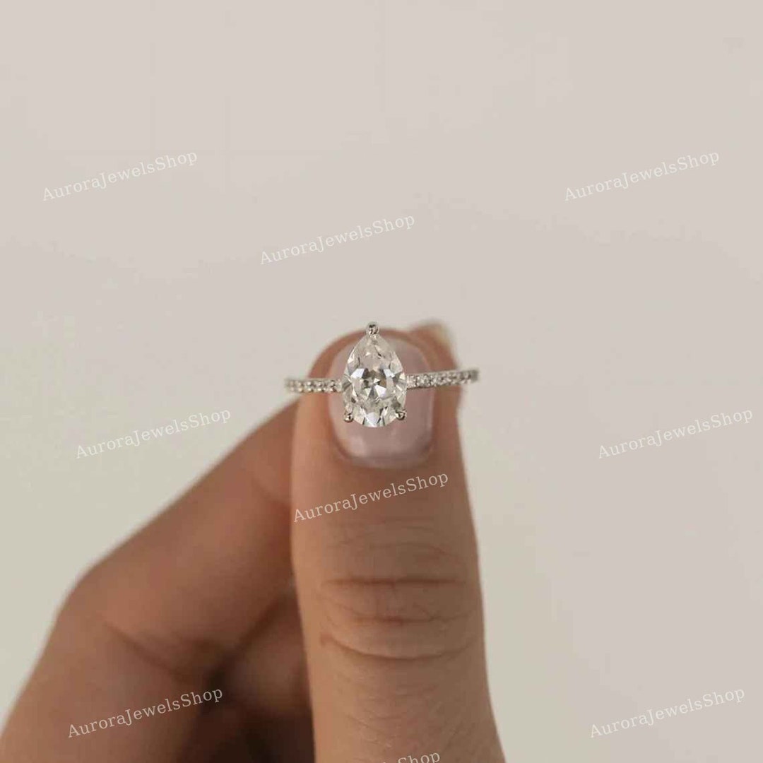 1.5 CT Pear Cut Lab-grown Diamond Engagement Ring, Certified F/VS Pave ...