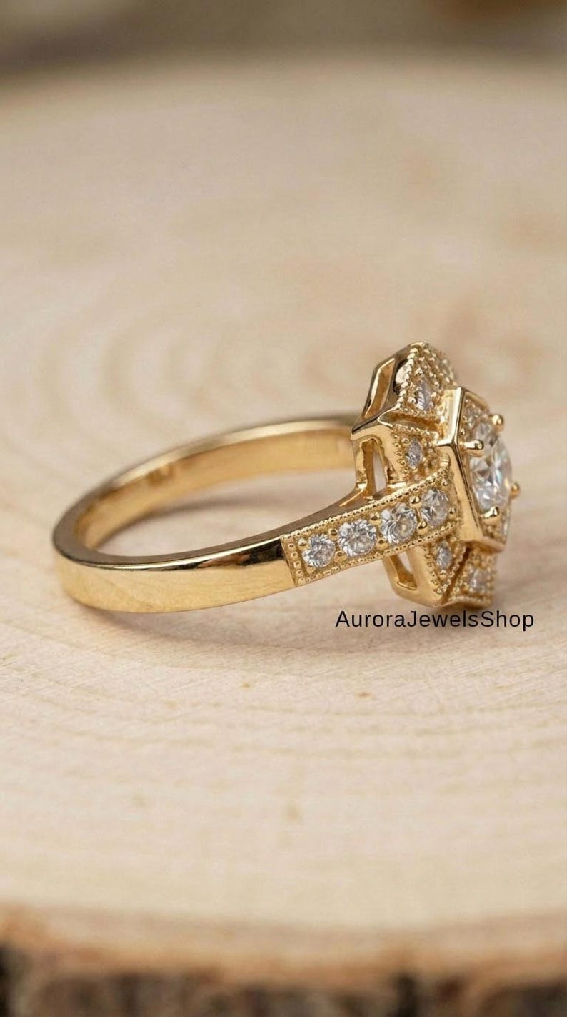 925 Silver Vintage Wedding Ring, Round Cut Moissanite Anniversary Ring ...