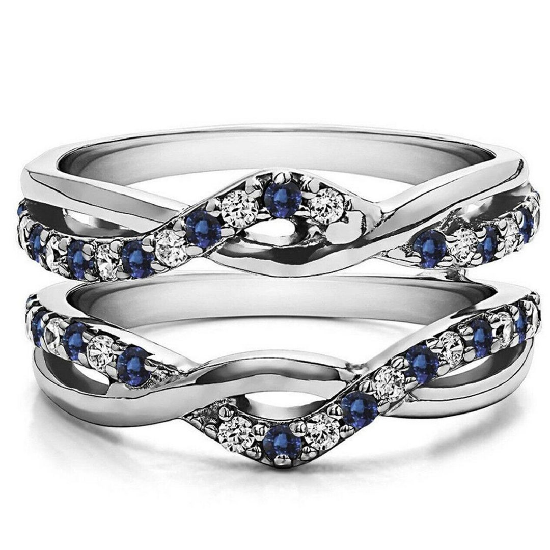 Ring Guard Round Cut Blue Sapphire and White Simulated - Etsy