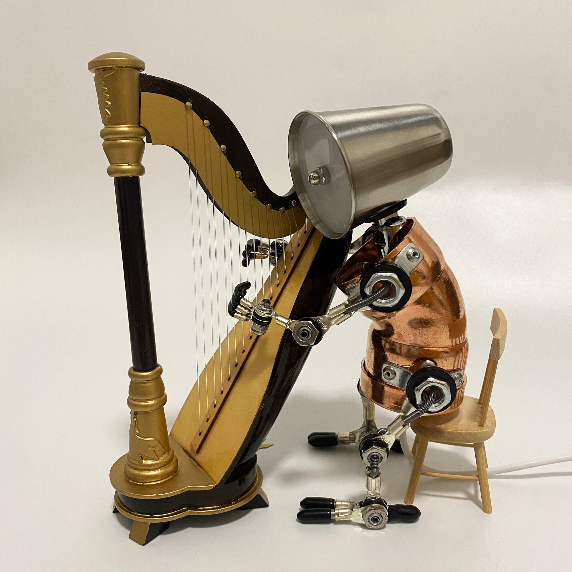 Harp Player Lamp|harpist Desk Lamp|steampunk Robot Lamp|music Studio ...