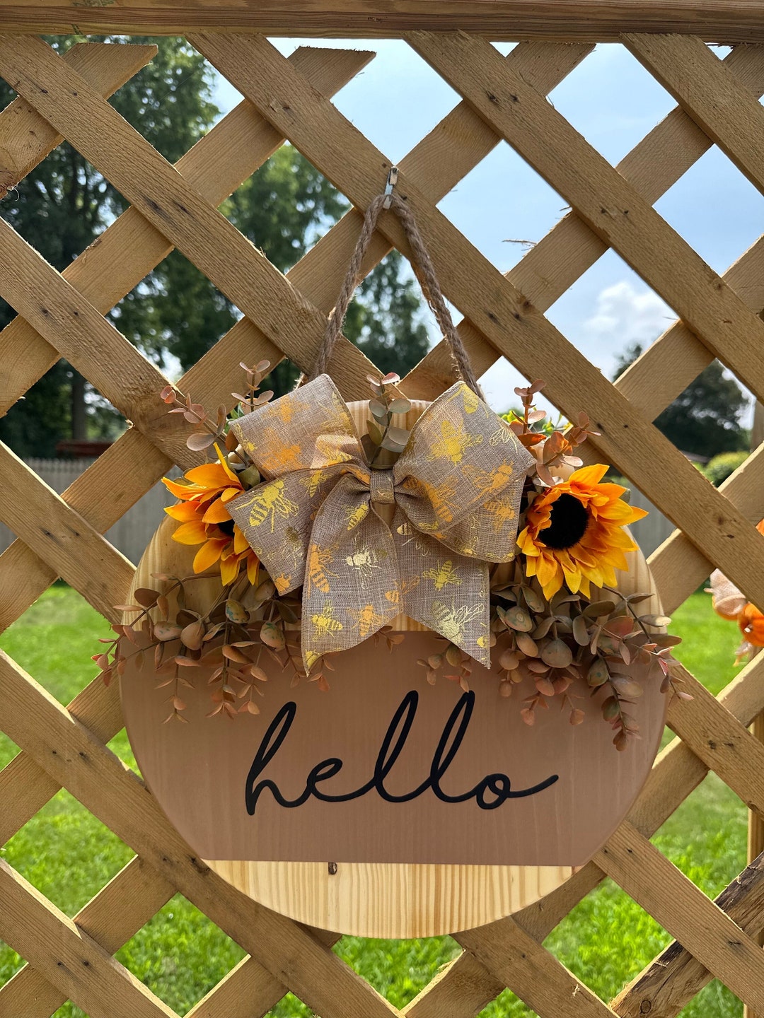 Hello Sunflower Door Hanger // Welcome Sign // Sunflowers and Bees ...