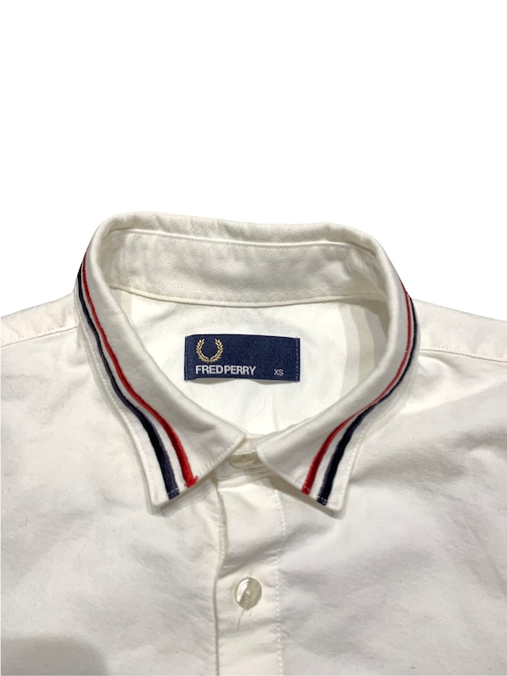 Fred Perry White Long Sleeve Red Blue Twin Tipped But… - Gem