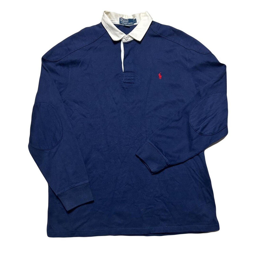 Polo Ralph Lauren Navy Blue Solid Rugby Shirt Padded Elbow Large - Etsy