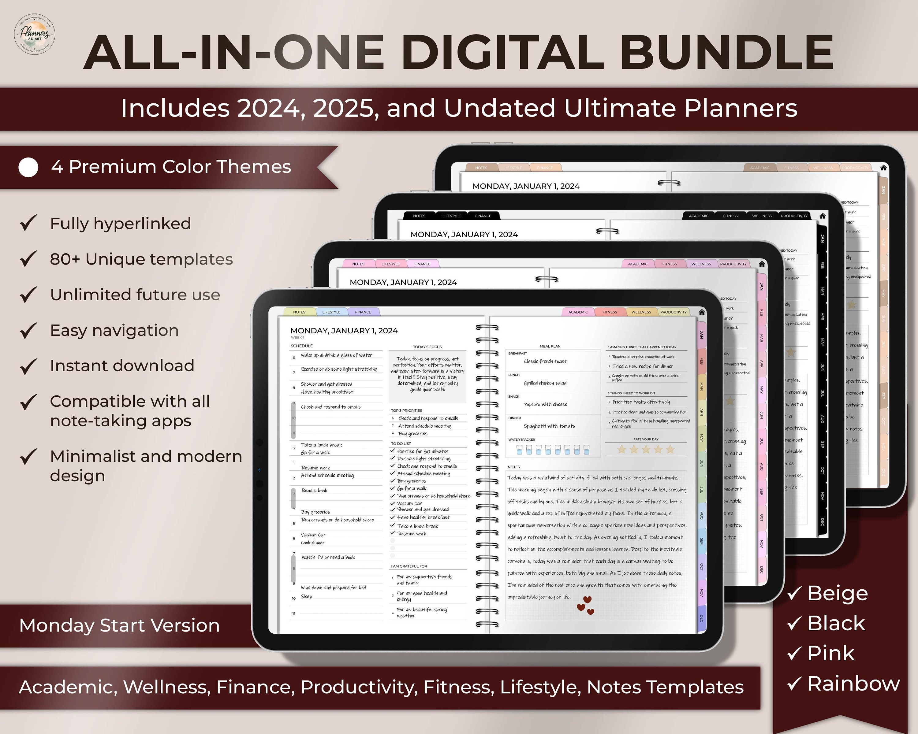 2024 Digital Planner - Dated Planner Notability Planner Hyperlinked ...