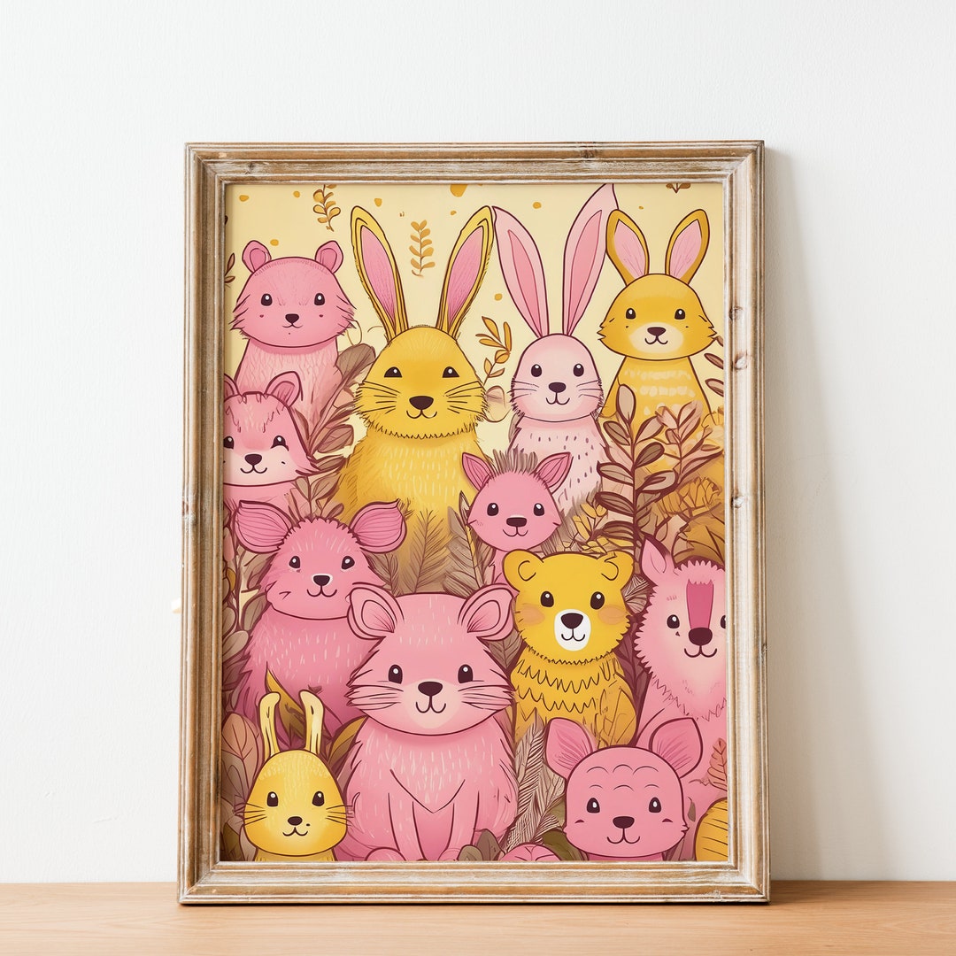 Cute Animal Doodle Childrens Poster, Kids Bedroom Digital Poster, Kids ...