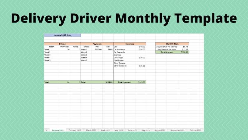 2025 Delivery Driver Monthly Income/time Log Excel Template Instant ...