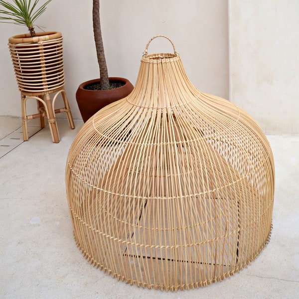 Large Rattan Chandelier - Etsy