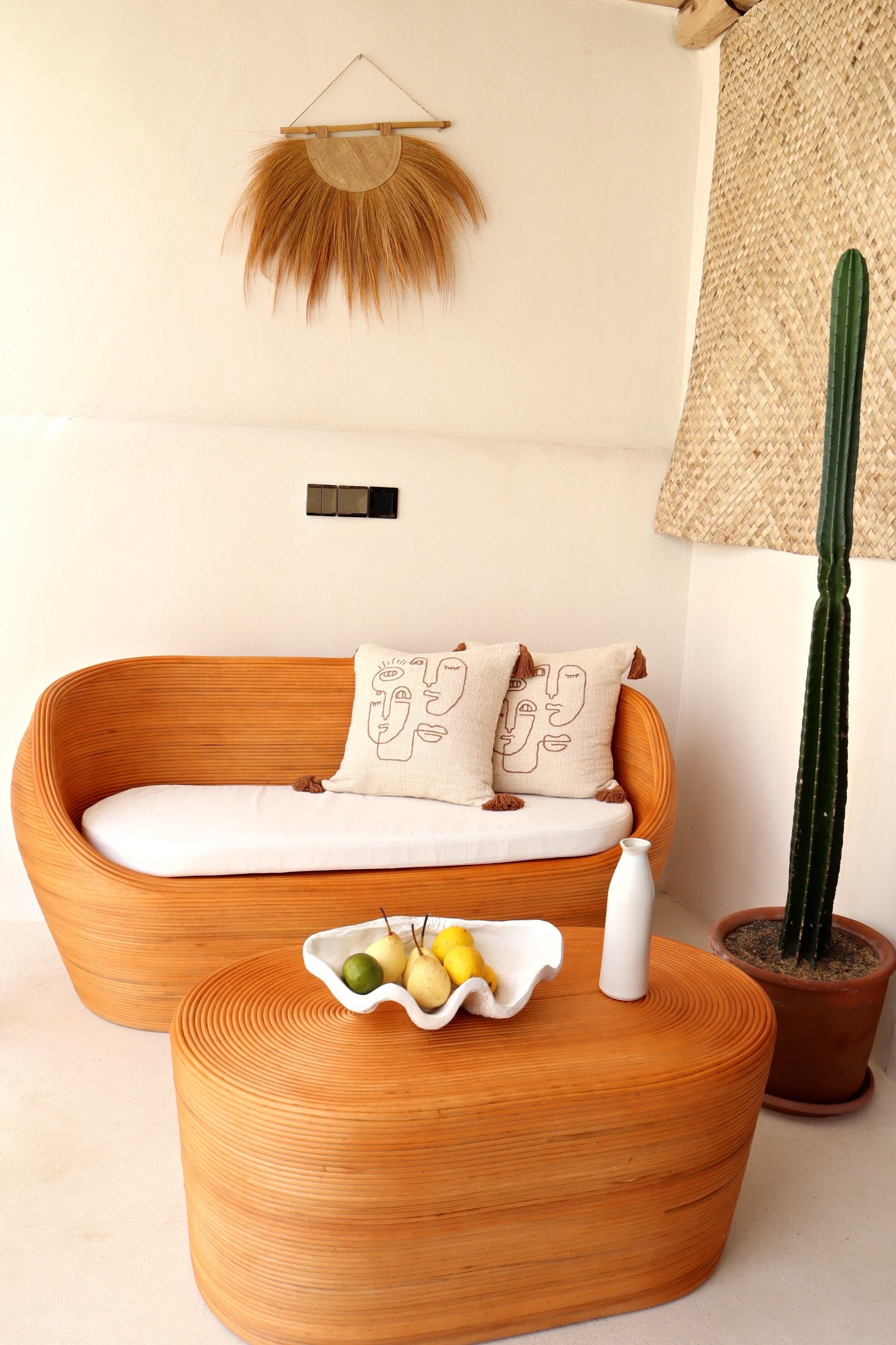 Organic Rattan Oval Shape Sofa and Matching Coffee Table Bundle local ...