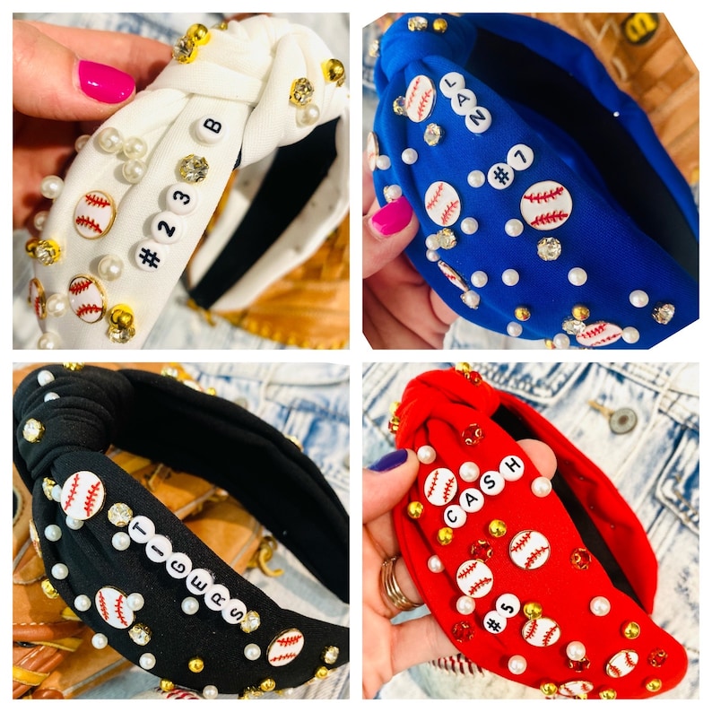 Personalized Baseball Headband, Sports Headband for Women, Girls Beaded ...