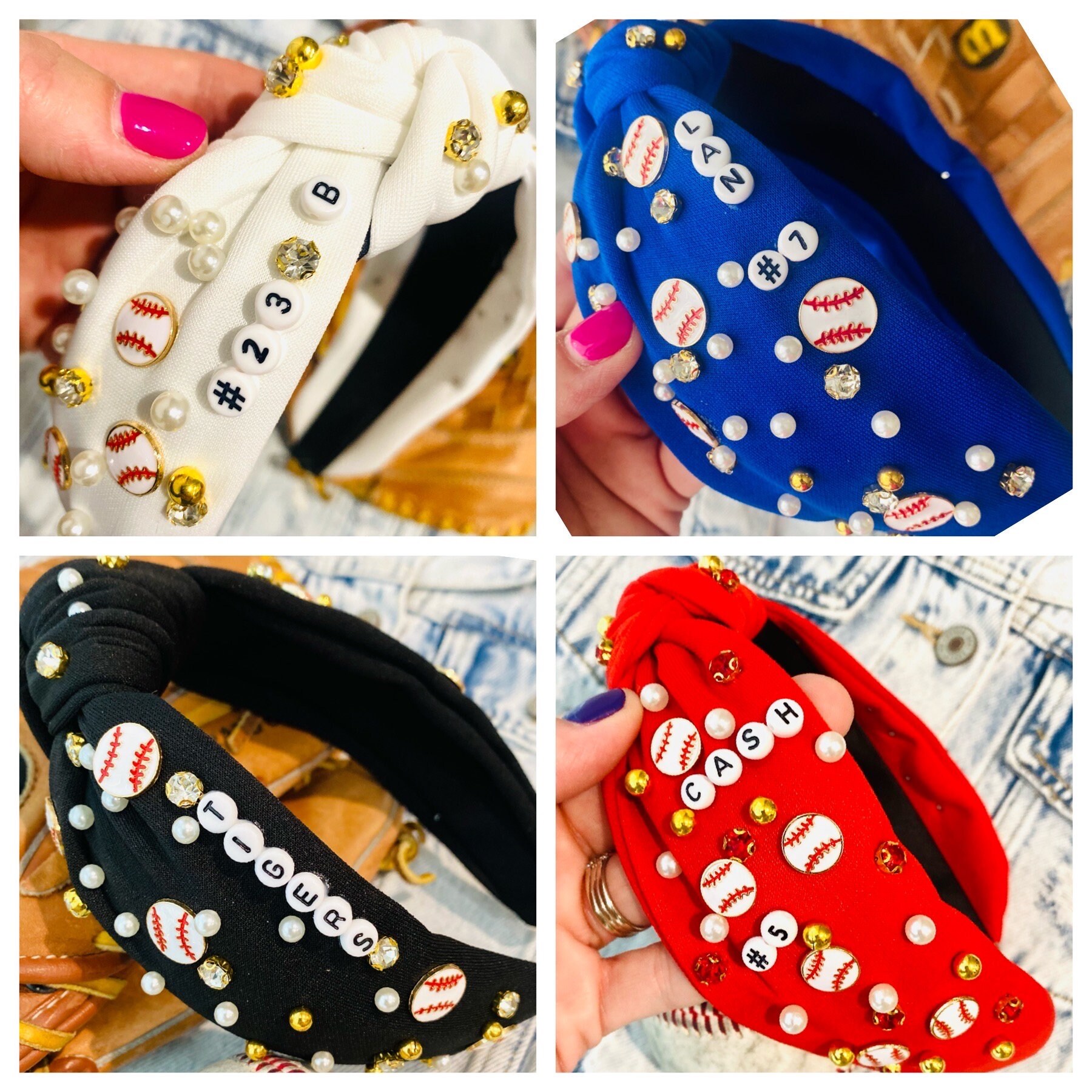 Personalized Baseball Headband, Sports Headband for Women, Girls Beaded ...