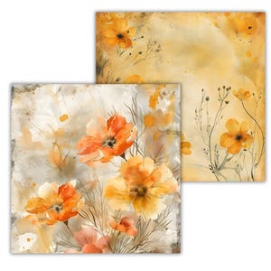 Orange Yellow Flowers Background Printable, Fall Watercolor Floral ...