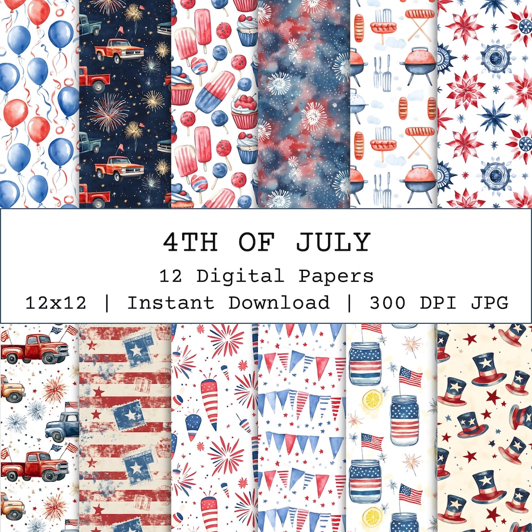 4th of July Seamless Pattern Bundle, Red White Blue Seamless Patterns ...