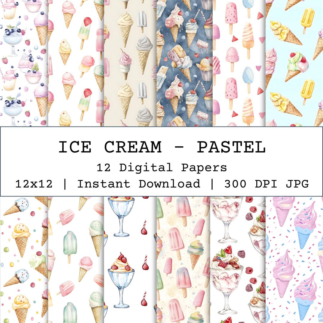 Ice Cream Seamless Pattern Bundle, Pastel Dessert Digital Paper for ...