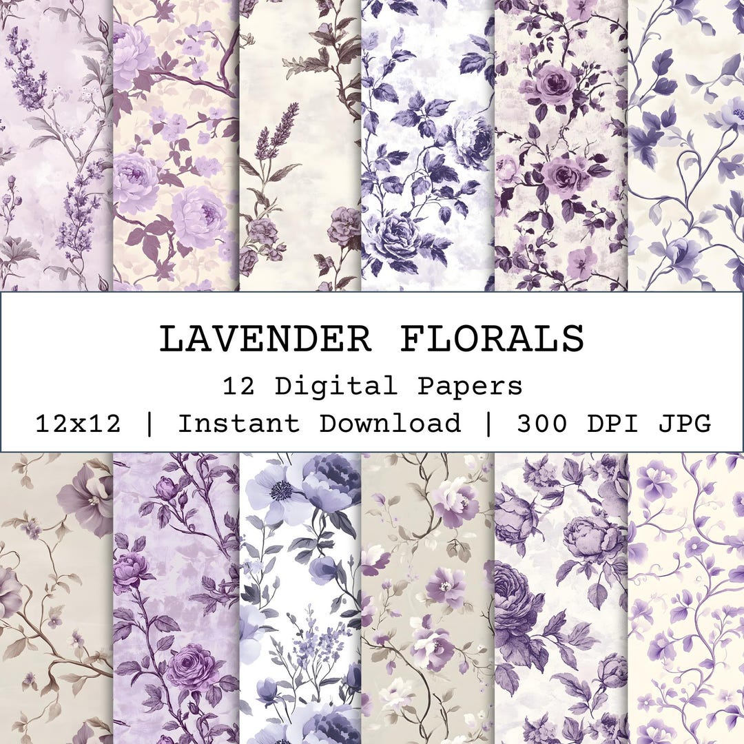 Lavender Toile De Jouy Digital Paper, Seamless Floral Pattern, Modern ...