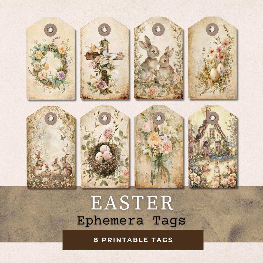 Printable Easter Gift Tags, Vintage Easter Tags, Journaling Cards, Junk ...
