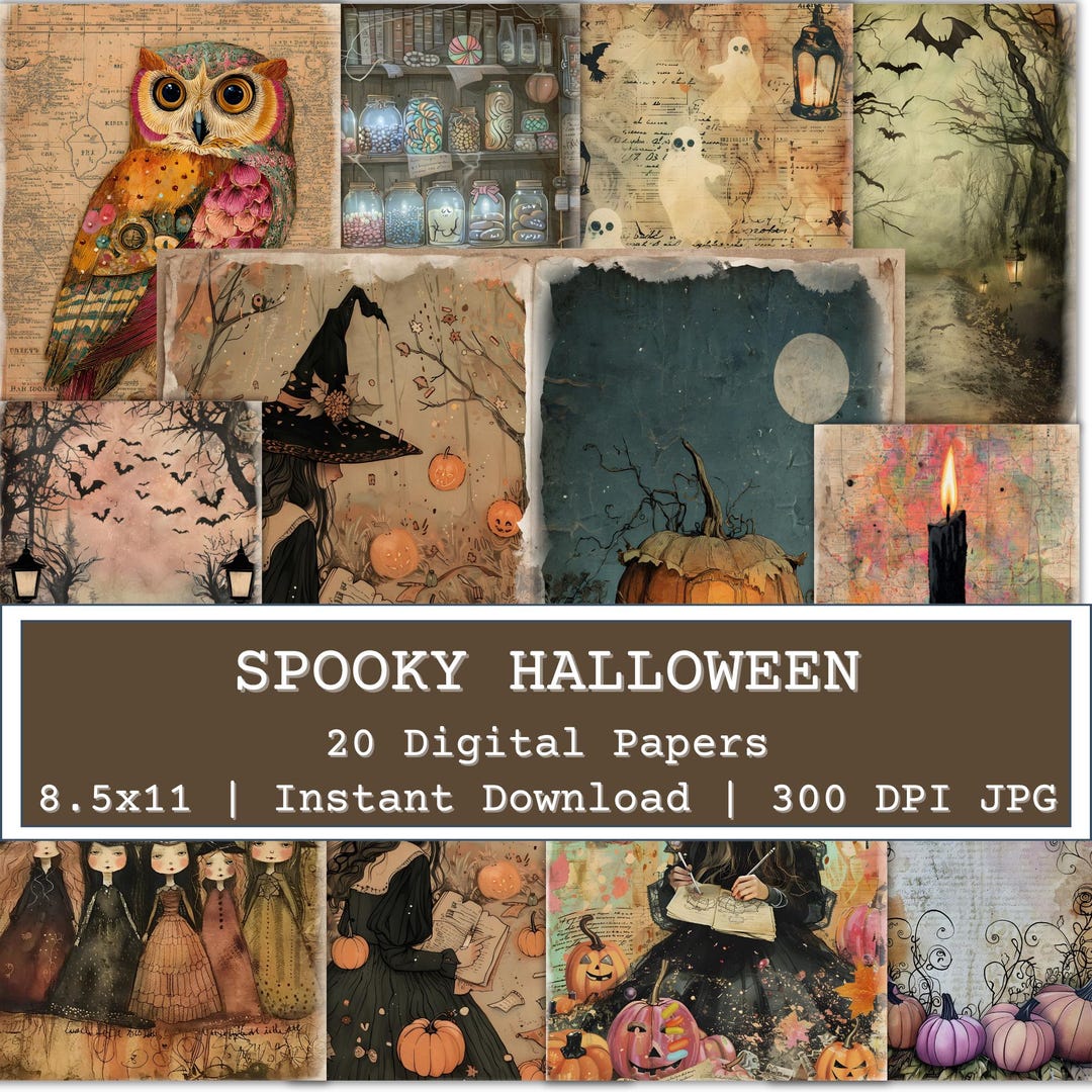Spooky Halloween Junk Journal Ephemera, Cute Spooky Scrapbook Printable ...