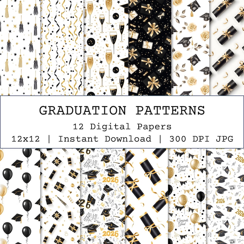 Graduation Seamless Pattern, Graduation Papers, Gold Black Patterns for ...