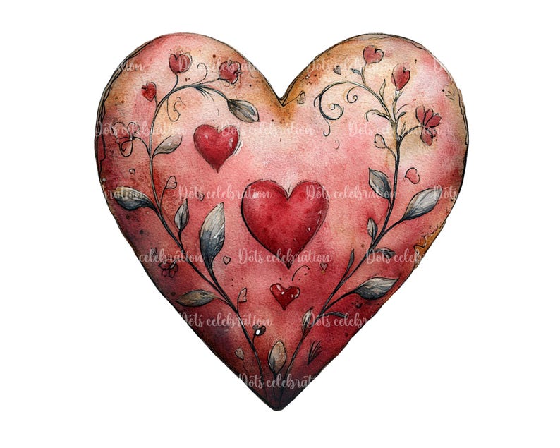 Watercolor Heart Clipart, 10 Whimsical Heart Ephemera, Valentine Junk ...
