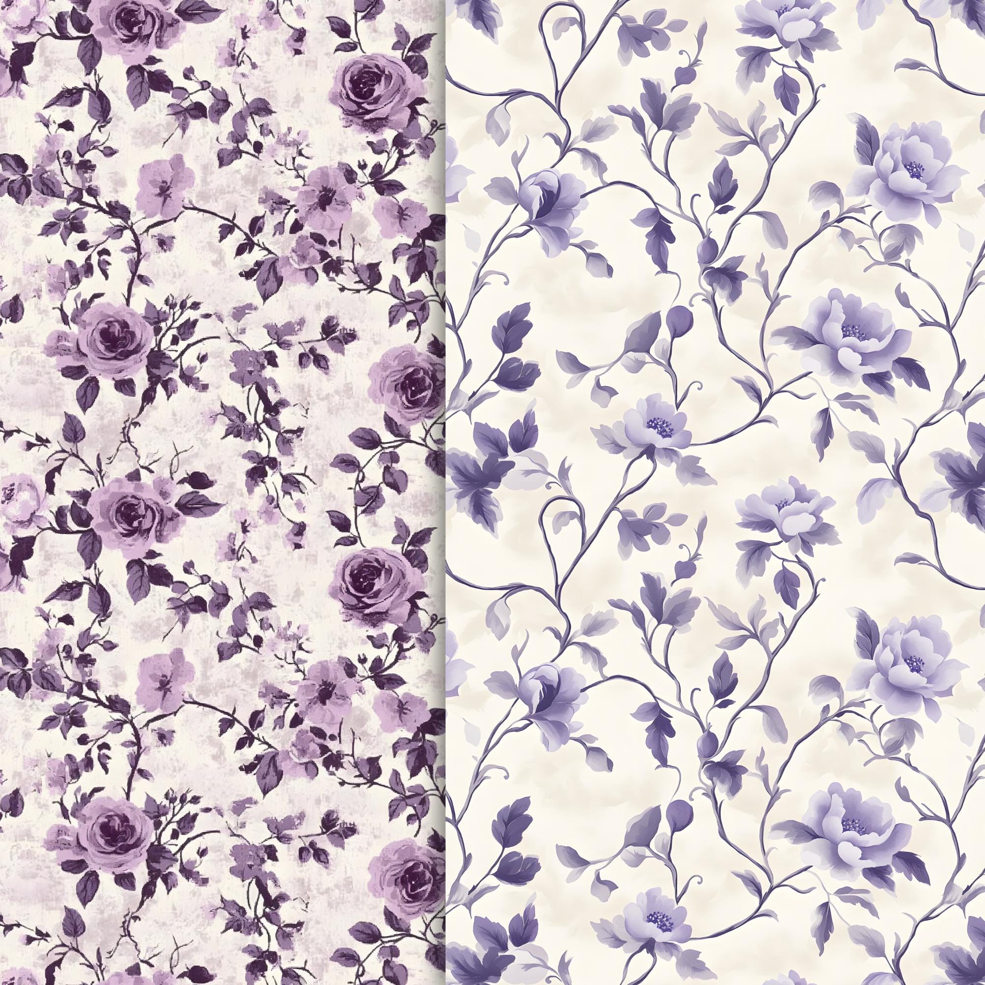 Lavender Toile De Jouy Digital Paper, Seamless Floral Pattern, Modern ...