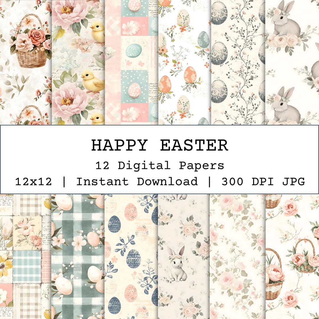 Easter Digital Paper, Shabby Chic Vintage Floral Seamless Pattern ...