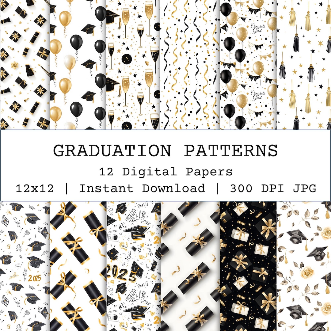 Graduation Seamless Pattern, Graduation Papers, Gold Black Patterns for ...