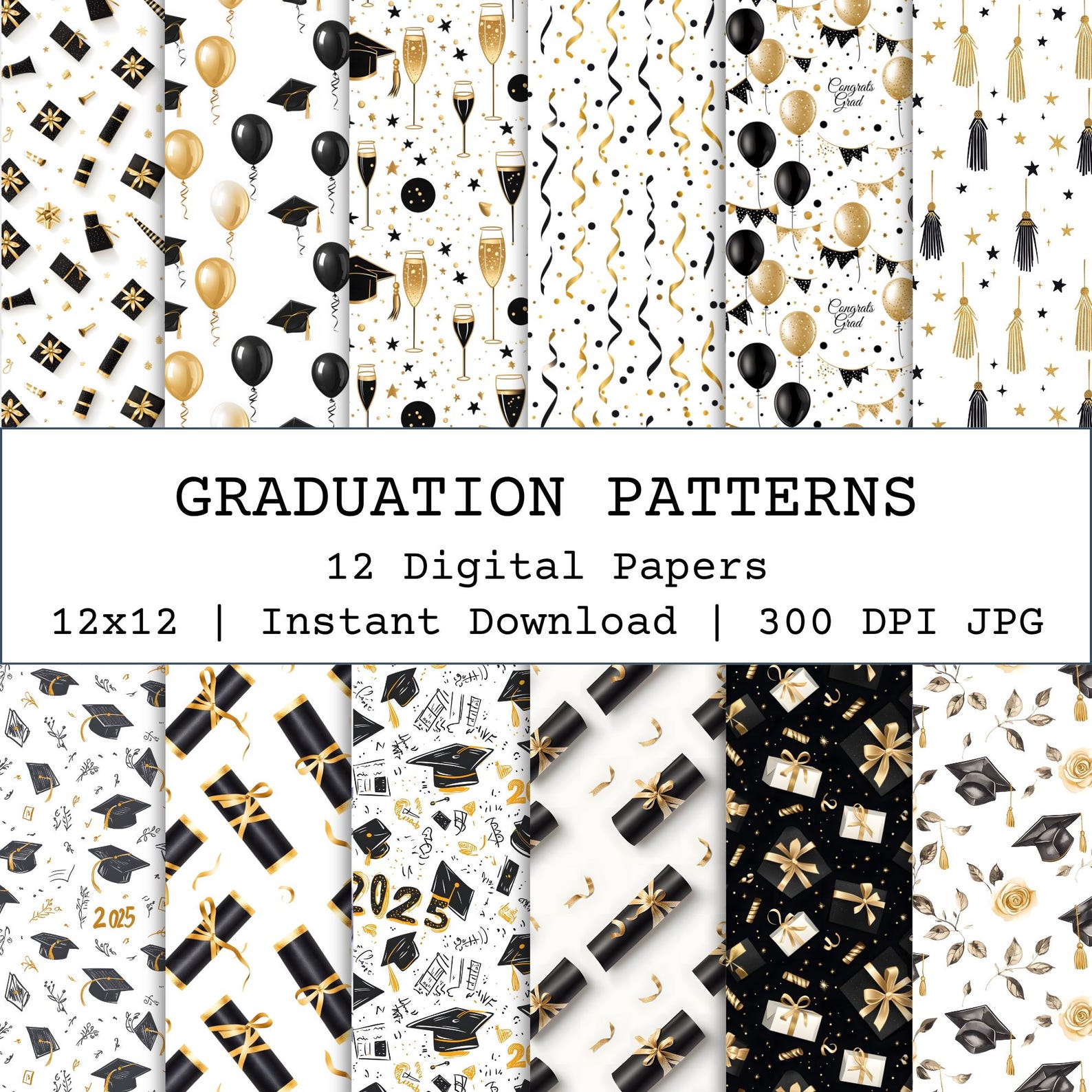 Graduation Seamless Pattern, Graduation Papers, Gold Black Patterns for ...