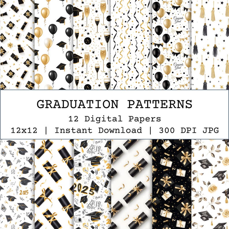 Graduation Seamless Pattern, Graduation Papers, Gold Black Patterns for ...