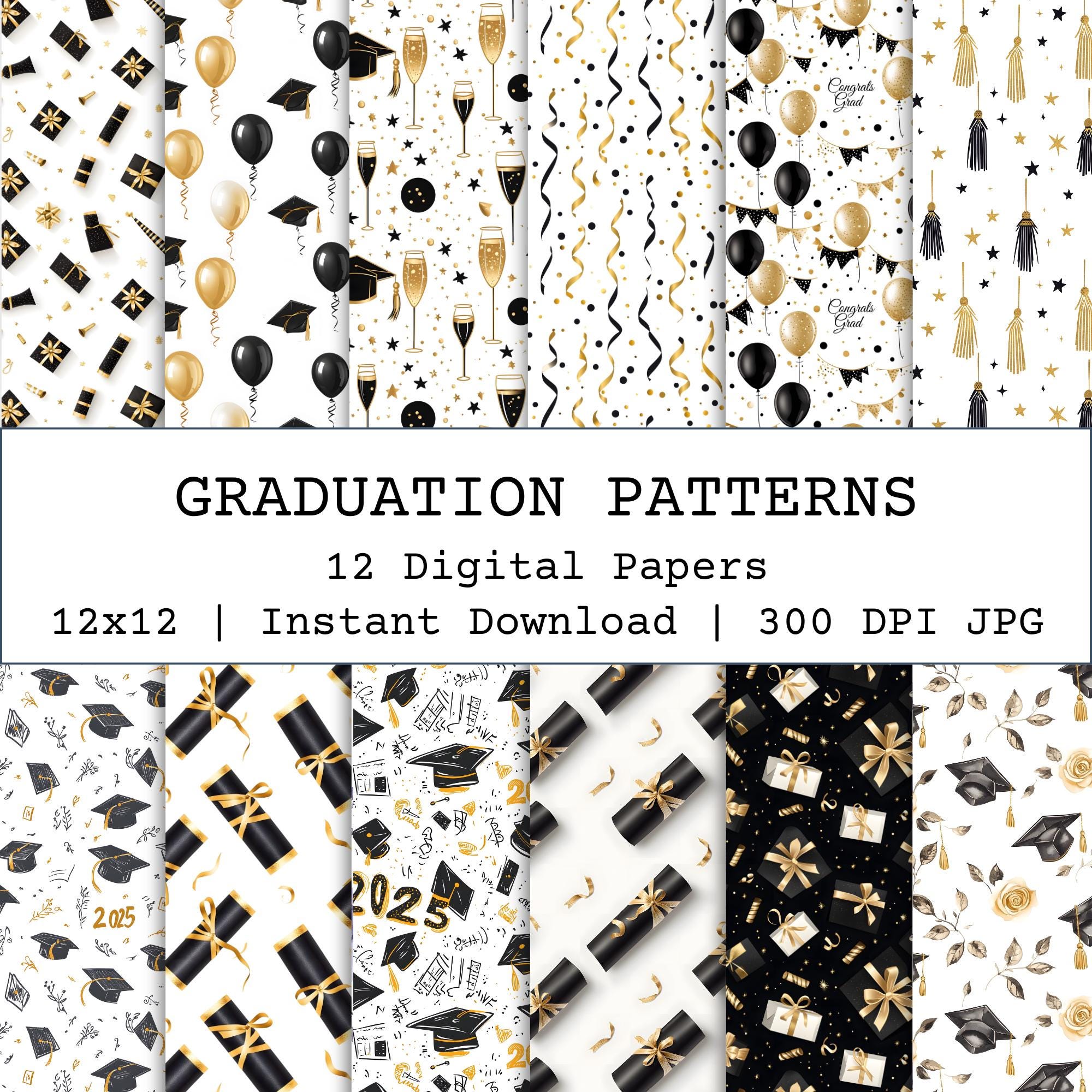 Graduation Seamless Pattern, Graduation Papers, Gold Black Patterns for ...