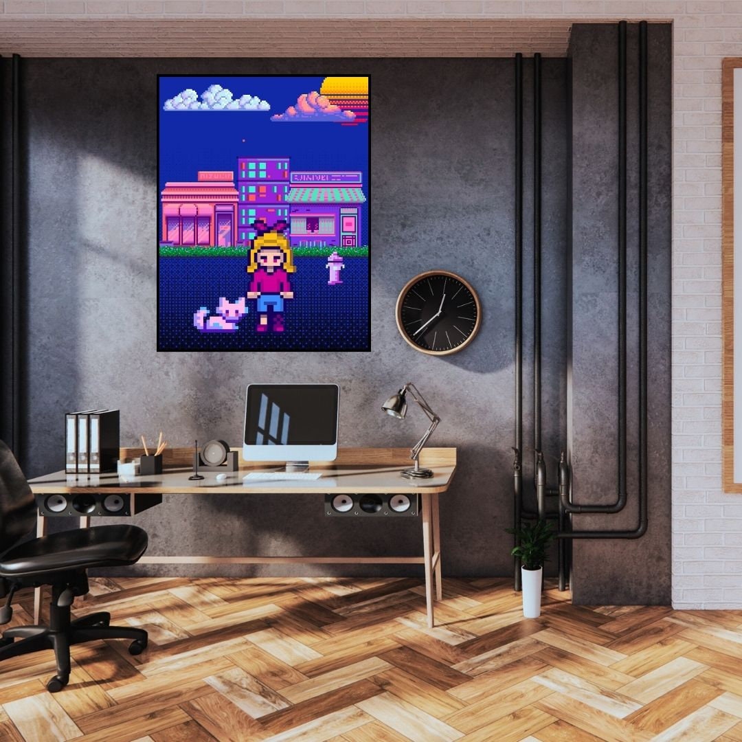 Digital File Printable Art, Girl 8 Bit Trendy Wall Art Gaming Poster ...