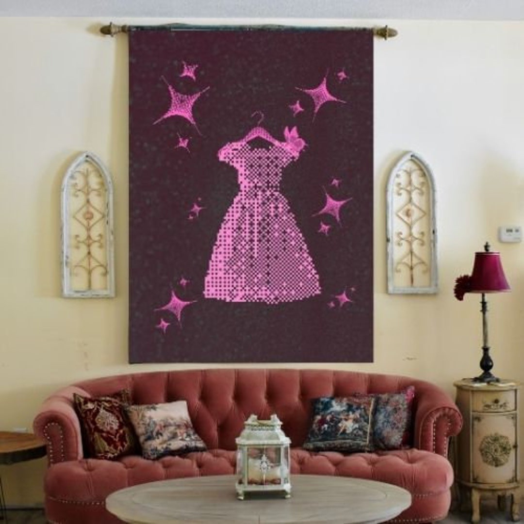 Digital Art, Girly Dark Trendy Wall Art Pink Dress Poster, Computer ...