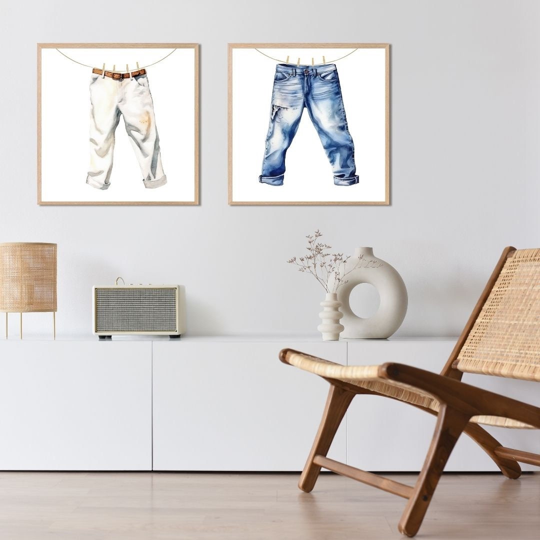Digital File Printable Art, Clothesline Jeans Trendy Wall Art Clothes ...