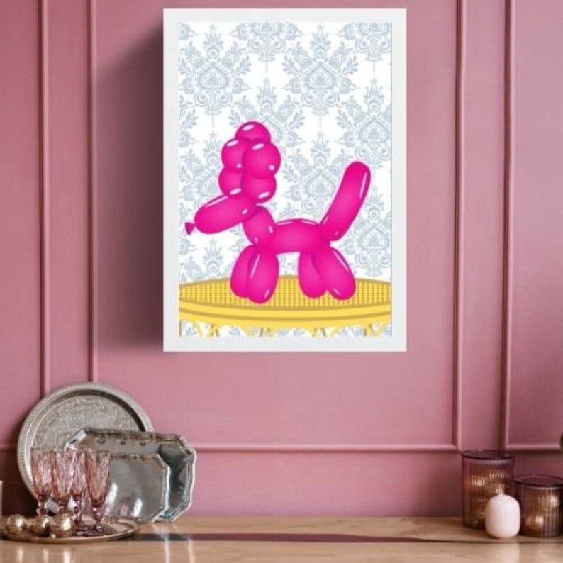 Digital Print Art, Rococo Dog Wall Art Poster, Pink Poodle Print, Girly ...