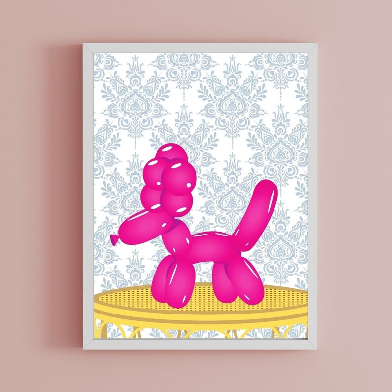 Digital Print Art, Rococo Dog Wall Art Poster, Pink Poodle Print, Girly ...