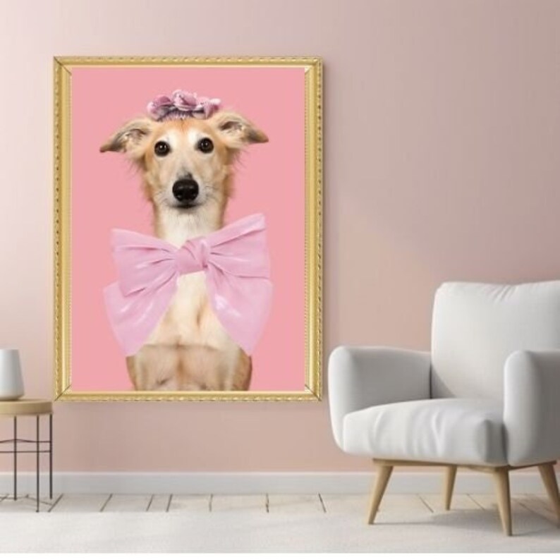 Digital Printable Art, Girly Coquette Dog Trendy Wall Art Poster, Pink ...